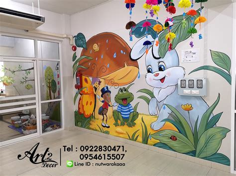 เพ้นท์ผนัง และวาดภาพตกแต่ง เพ้นท์ผนังที่โรงเรียนซางตาครู้สศึกษา