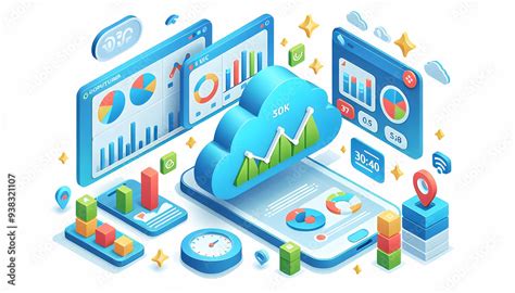 3d Flat Vector As Cloud Computing Performance Monitoring With Graph And