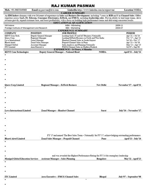 Resume Raj Kumar Paswan 18 Pdf Sales Marketing