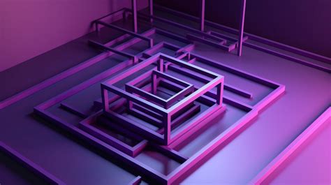 Copy Space Abstract Violet Geometric Background With Isometric Square Frame In 3d Render And