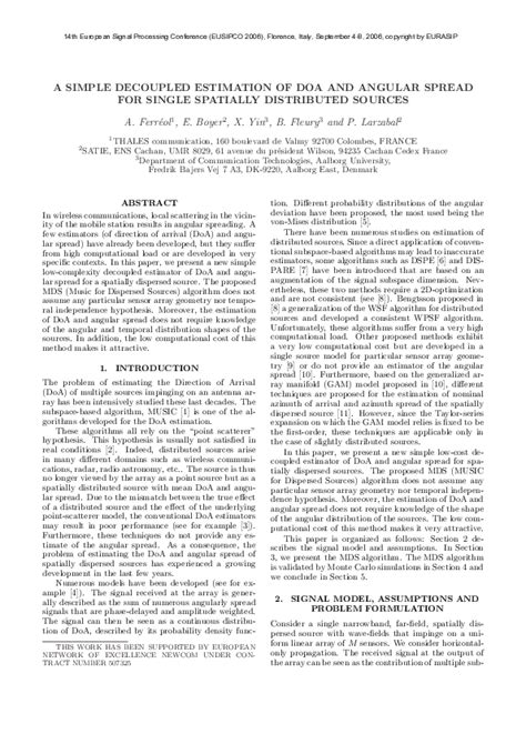 Pdf A Simple Decoupled Estimation Of Doa And Angular Spread For
