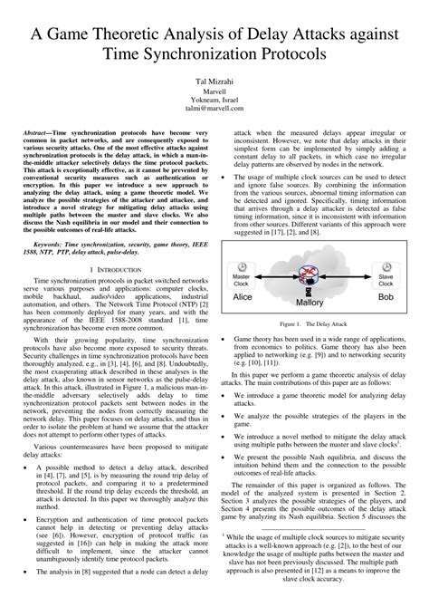 Pdf A Game Theoretic Analysis Of Delay Attacks Against Time Synchronization Protocols