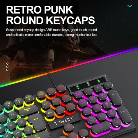 T Wolf Tf270 Colorful Light Effect Retro Gaming Wired Keyboard And Mouse Set Set