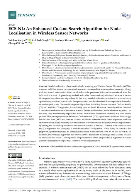 Pdf Ecs Nl An Enhanced Cuckoo Search Algorithm For Node Localisation In Wireless Sensor Networks