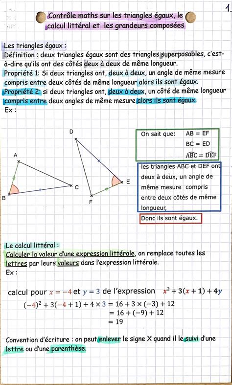 Explication Simple Triangles égaux 4ème Exercices Corrigés Pdf Et Calcul Littéral 3ème 4ème