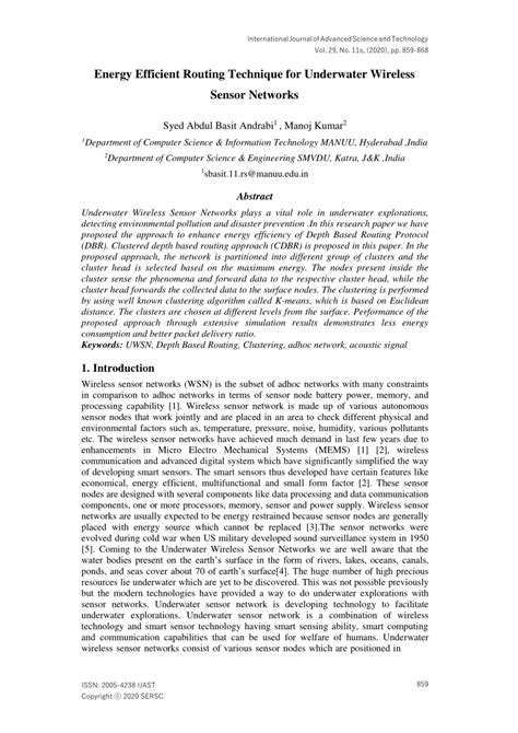 Pdf Energy Efficient Routing Technique For Underwater Wireless Sensor Networks