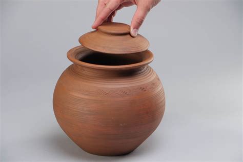 Купить Глиняный горшок из глины для запекания на 3 л в технике молочения хенд мэйд 1109006013