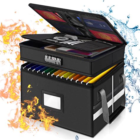 Fireproof Document Box With Lock File Organizer 2 Layer Collapsible File Box With Reflective