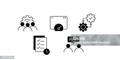 프로젝트 관리 및 워크플로우 최적화 아이콘 작업 관리 워크플로우 체크리스트 프로세스 최적화 성능 분석 워크플로우 자동화 편집 가능한 획 및 색상 0명에 대한 스톡 벡터 아트