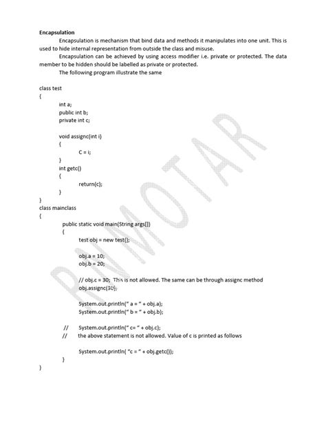 Encapsulation Pdf Class Computer Programming Java Programming Language