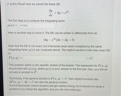 Solved Point Recall How We Solved The Linear DE Chegg