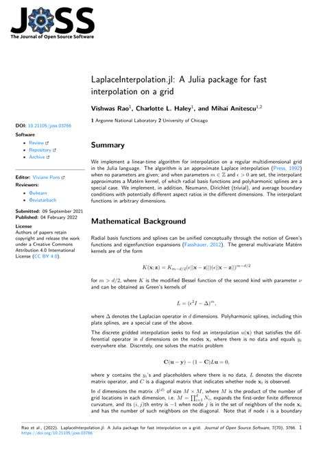 Pdf Laplaceinterpolationjl A Julia Package For Fast Interpolation