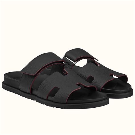 Hermes Mens Chypre Sandals In Black Epsom Calfskin