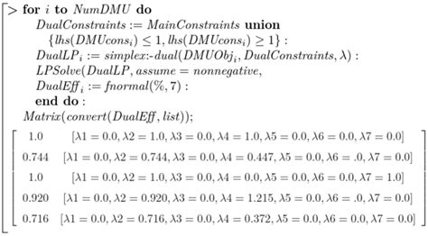 Data Envelopment Analysis Advanced Problem Solving Using Maple