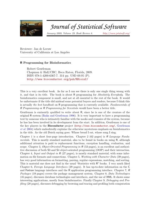 Pdf R Programming For Bioinformatics