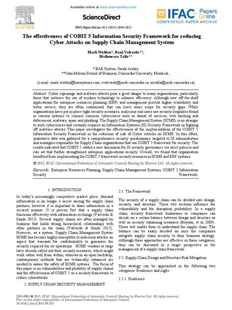 The Effectiveness Of Cobit 5 Information Security Framework For Reducing Cyber Attacks On Supply