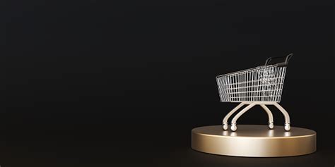 텍스트를위한 여유 공간이있는 검은 배경의 쇼핑 트롤리 블랙 프라이데이 개념 판매 거래 및 할인 클로즈업 복사 공간 디자인을위한 템플릿 3d 렌더링 쇼핑 카트에 대한 스톡