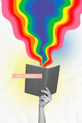 그림 콜라주 로맨틱한 감정에 대한 메모를 쓰는 Lbgt 사람 친애하는 일기 Lgbt 커뮤니티의 다채로운 이미지 Lgbtqia 문화에 대한 스톡 사진 및 기타 이미지 Istock