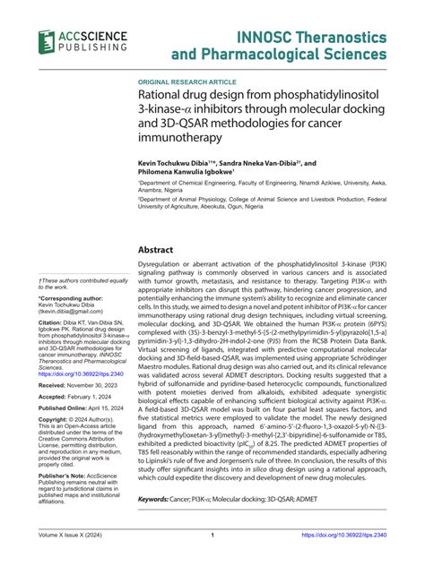 Pdf Rational Drug Design From Phosphatidylinositol 3 Kinase α