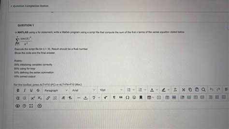Solved In Matlab Using A For Statement Write A Matiab