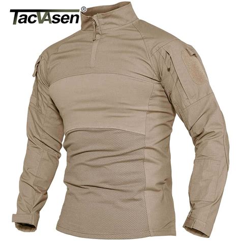 Tacvasen 남성 군사 전투 셔츠 14 지퍼 긴 소매 전술 사냥 셔츠 야외 하이킹 육군 셔츠 캐주얼 풀오버 탑스