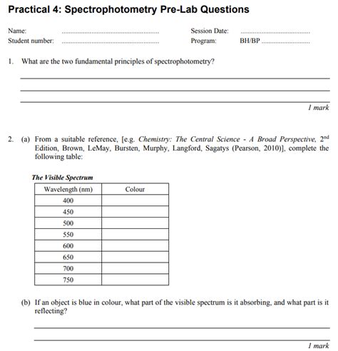 Practical 4 Spectrophotometry Pre Lab Questions Name Session Course Hero