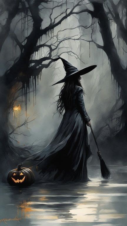 Halloween Wallpaper 🎃 Witch Painting Witch Halloween Wall Art
