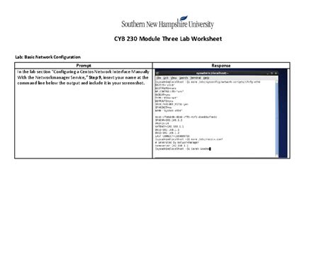 CYB230 Lab3 Worksheet CYB 230 Module Three Lab Worksheet Lab Basic Network Configuration