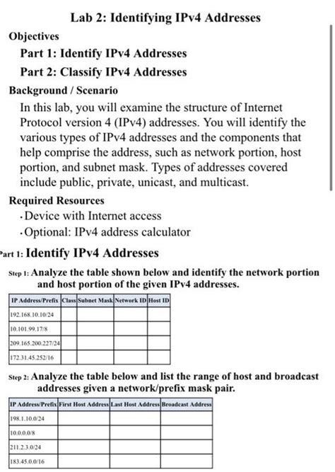 Solved Lab 2 Identifying IPv4 Addresses Objectives Part 1 Chegg Com