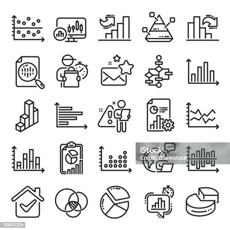 차트 및 다이어그램 라인 아이콘입니다 3d 차트 블록 다이어그램 및 도트 플롯 그래프 아이콘 집합입니다 벡터 그래프에 대한 스톡 벡터 아트 및 기타 이미지 Istock