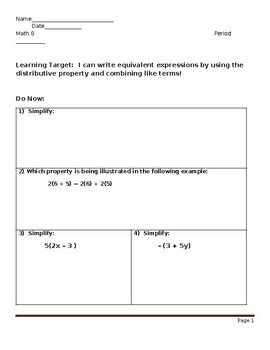 Simplifying Expressions Using The Distributive Property By SHELLY FISHER