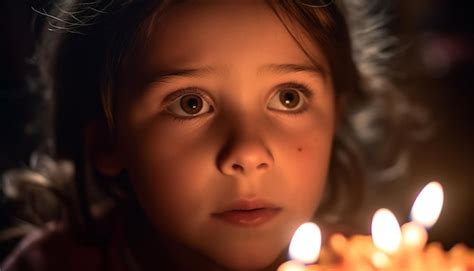 Premium Ai Image Cute Caucasian Girl Smiling At Candle Flame
