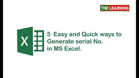 5 Quick And Easy Ways To Generate Serial No In Ms Excel Excel Tips
