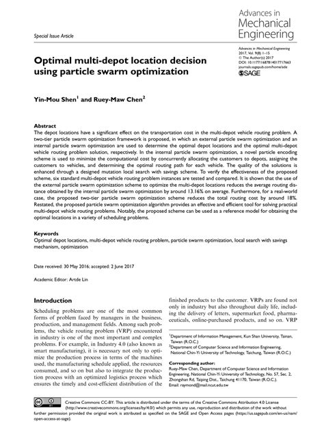 Pdf Optimal Multi Depot Location Decision Using Particle Swarm