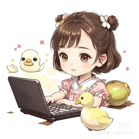Chibi Anime Girl On Computer