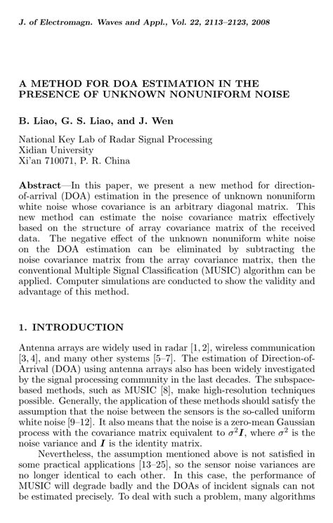 Pdf A Method For Doa Estimation In The Presence Of Unknown Nonuniform