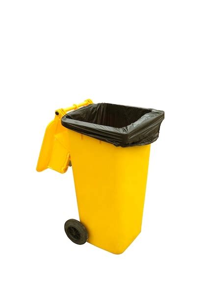 Premium Photo Close Up Of Yellow Bin On White Background