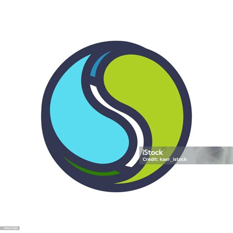 트위스트 그린 나뭇잎과 블루 드롭에 의해 형성 된 에코 플랫 서클 로고 음양 상징에 대한 스톡 벡터 아트 및 기타 이미지 음양 상징 행성 지구 0명 Istock