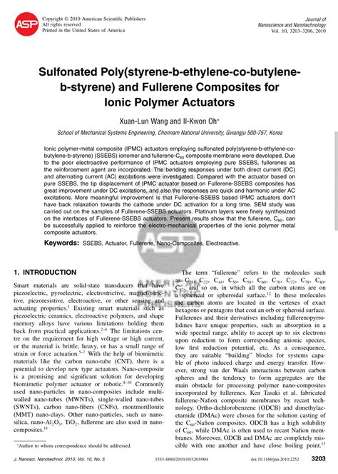Pdf Sulfonated Poly Styrene B Ethylene Co Butylene B Styrene And Fullerene Composites For