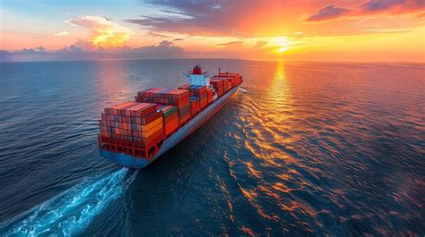 Premium Photo Container Cargo Ship At Sunset