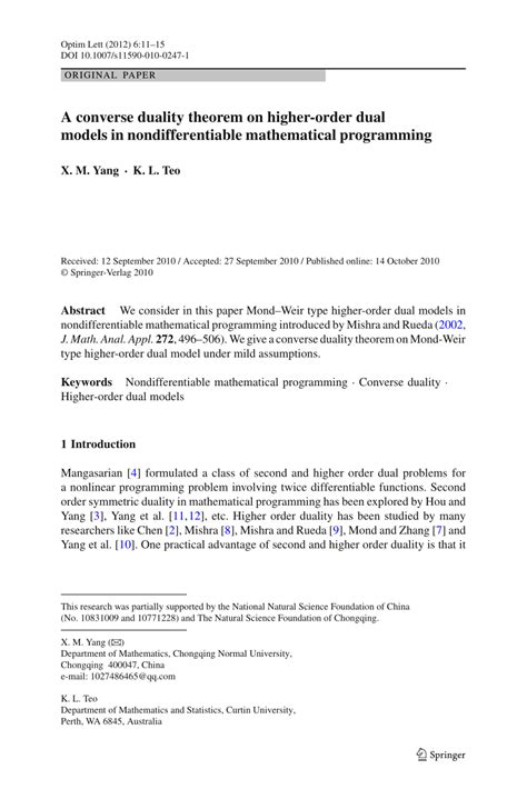 Pdf A Converse Duality Theorem On Higher Order Dual Models In Nondifferentiable Mathematical