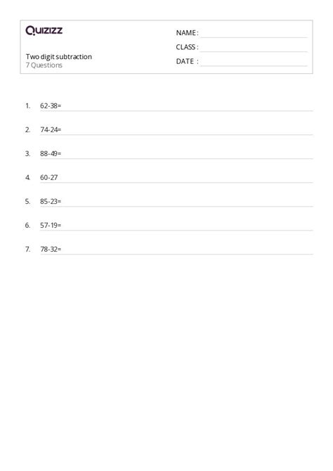 50 Two Digit Subtraction Worksheets For 3rd Year On Quizizz Free