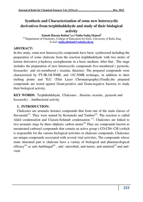 Pdf Synthesis And Characterization Of Some New Heterocyclic Derivatives From Terphthaldehyde