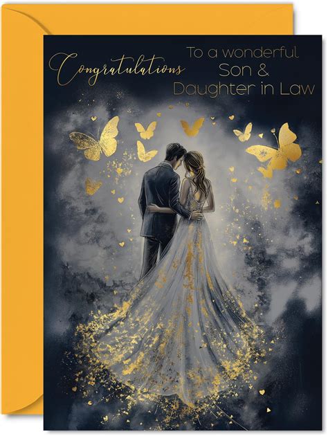 Son And Daughter In Law Wedding Card Gold Butterflies Happy Couple
