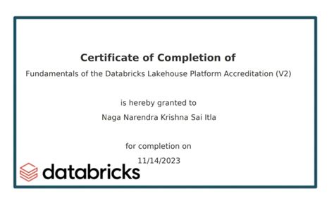 Completed Databricks Lakehouse Fundamentals Course Naga Narendra