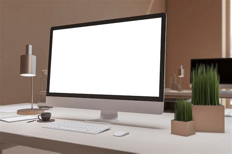 Premium Photo Close Up Of Designer Office Table With Empty White