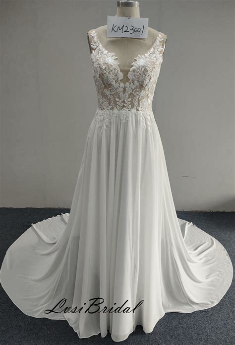 23001 Deep V Neckline Illusion Wedding Dress With 72 Train A Line