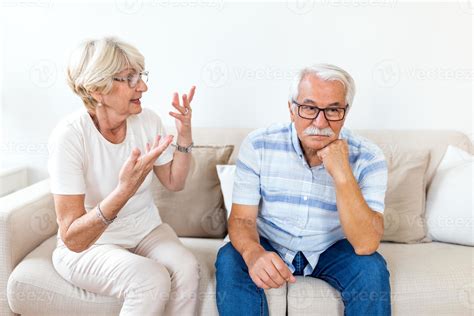 Angry Elderly Woman Arguing With Her Husband Senior Couple Having Difficulty In Marriage Old