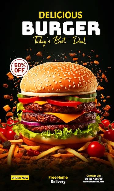 맛있는 패스트푸드 메뉴 버거 배너 또는 포스터 소셜 미디어 포스트 템플릿 프리미엄 Psd 파일