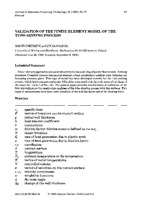 Pdf Validation Of The Finite Element Model Of The Tube Sinking Process